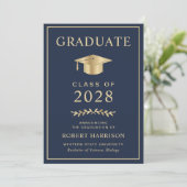 Elegant College Blue Gold Graduation Party Invitation | Zazzle