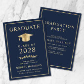 Elegant College Blue Gold Graduation Party Invitation | Zazzle