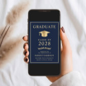 Elegant College Blue Gold Graduation Party Invitation | Zazzle