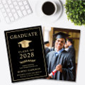 Elegant College Photo Black Gold Graduation Announcement | Zazzle