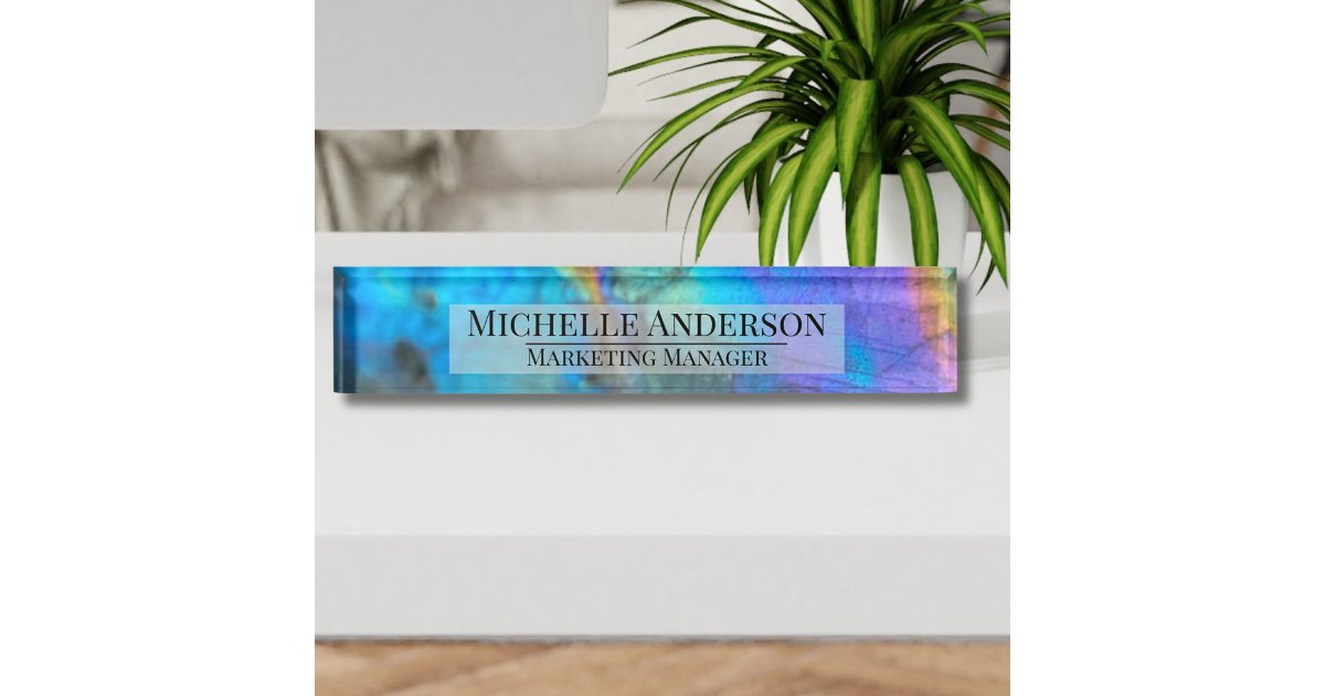Elegant Colorful Agate Geode Stone Professional Desk Name Plate | Zazzle