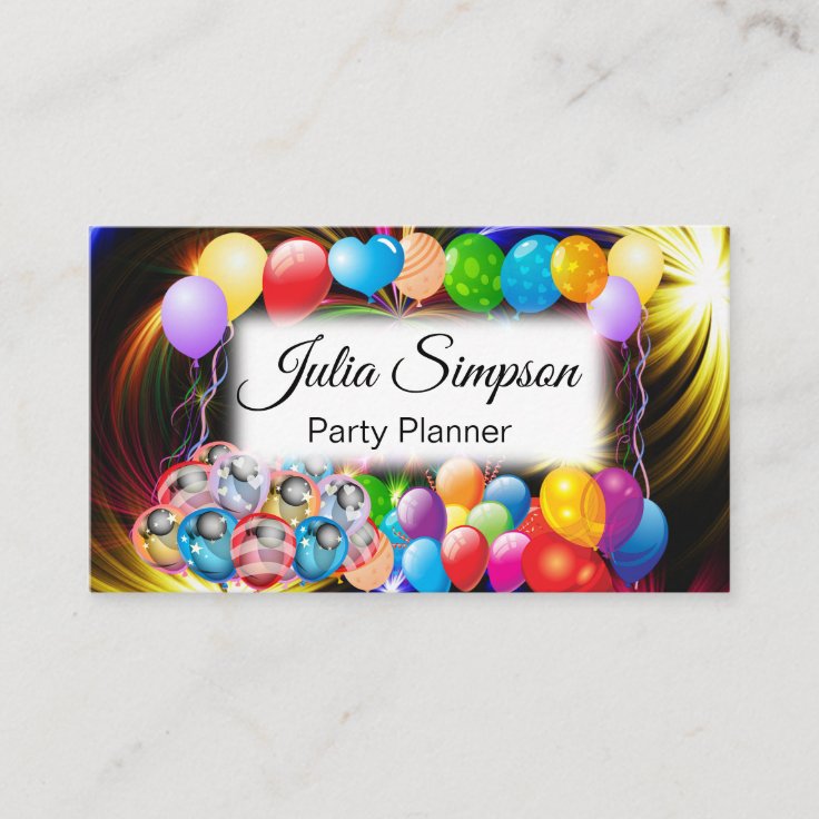 Elegant, Colorful Balloons, Firework, Stylish Business Card | Zazzle