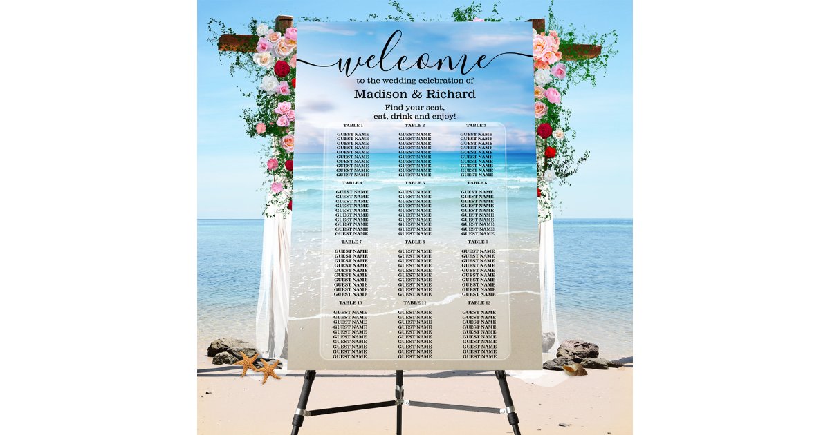 Elegant Colorful Beach Wedding Seating Chart Foam Board | Zazzle