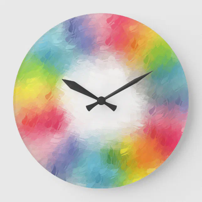 Elegant Colorful Blank Template Abstract Rainbow Large Clock | Zazzle