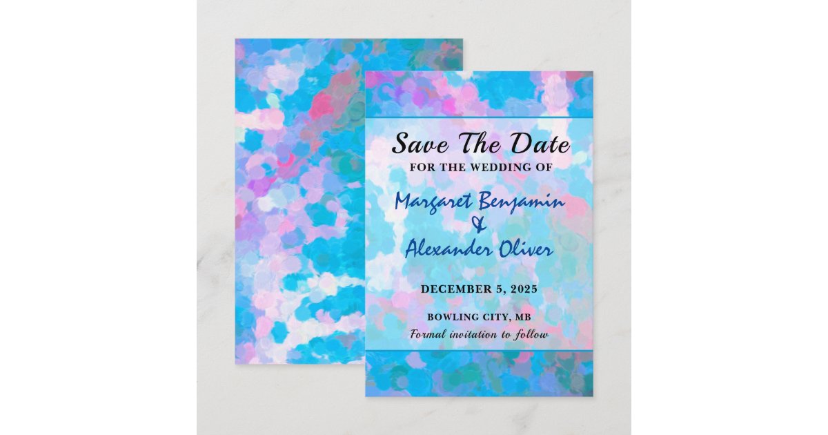 Elegant Colorful Blue Pink Watercolor Wedding Save The Date | Zazzle