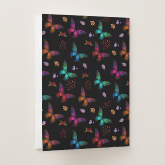 Elegant Colorful Butterflies on Black Custom Pocket Folder | Zazzle
