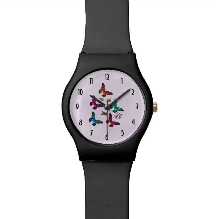 Elegant Colorful Butterflies Pattern on Pink Watch | Zazzle