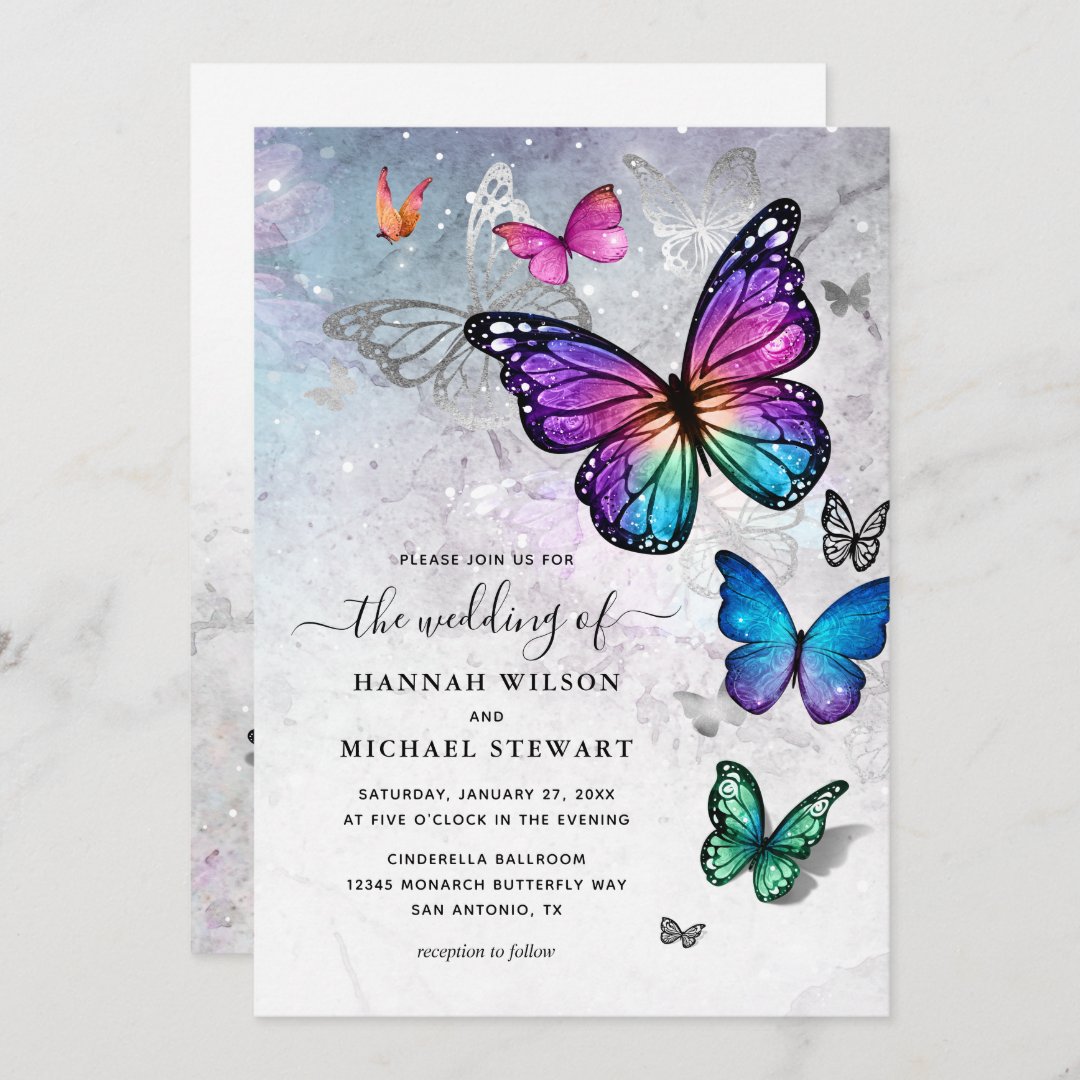 Elegant Colorful Butterfly Wedding Invitation | Zazzle
