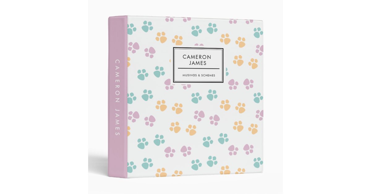 Elegant colorful Dog Paw Prints Pattern 3 Ring Binder | Zazzle