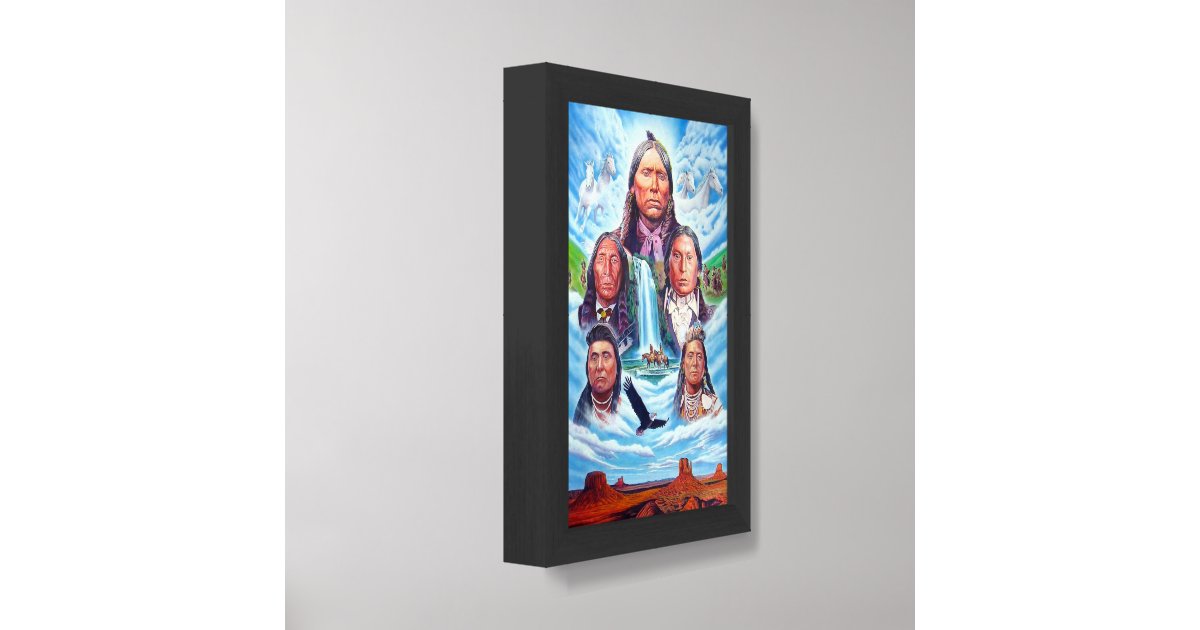 Elegant Colorful Famous Indian Chiefs Painting Framed Art | Zazzle
