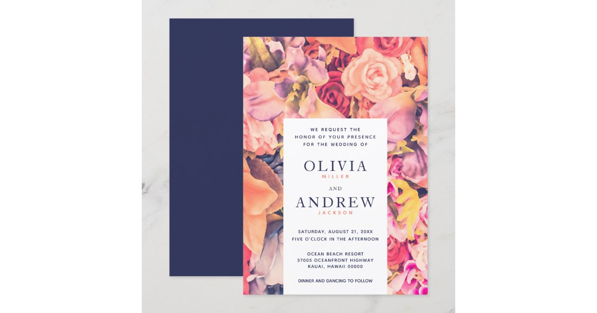 Elegant Colorful Floral Background Wedding Invitation | Zazzle