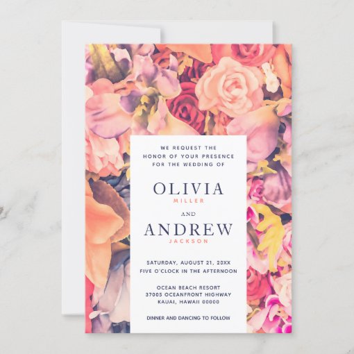 Elegant Colorful Floral Background Wedding Invitation | Zazzle
