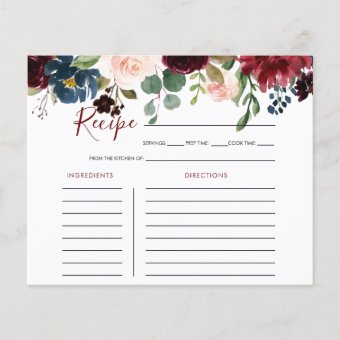 Elegant Colorful Floral Bridal Shower Recipe Card | Zazzle