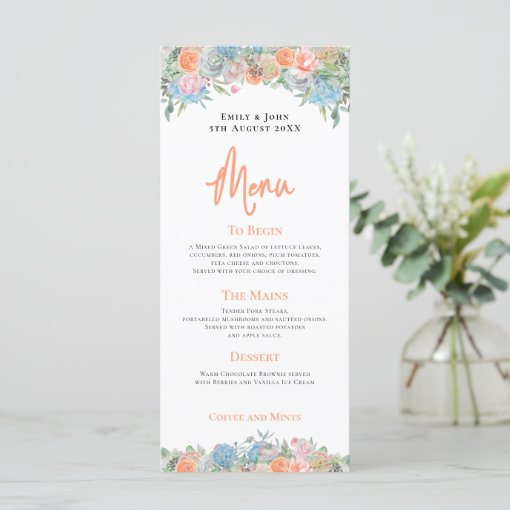 Elegant Colorful Floral Leaves Border Wedding Menu | Zazzle