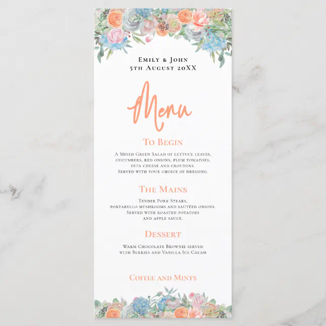 Elegant Colorful Floral Leaves Border Wedding Menu | Zazzle