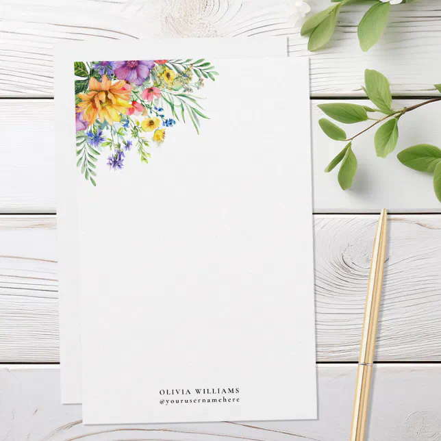 Elegant Colorful Floral Monogram Stationery Paper | Zazzle