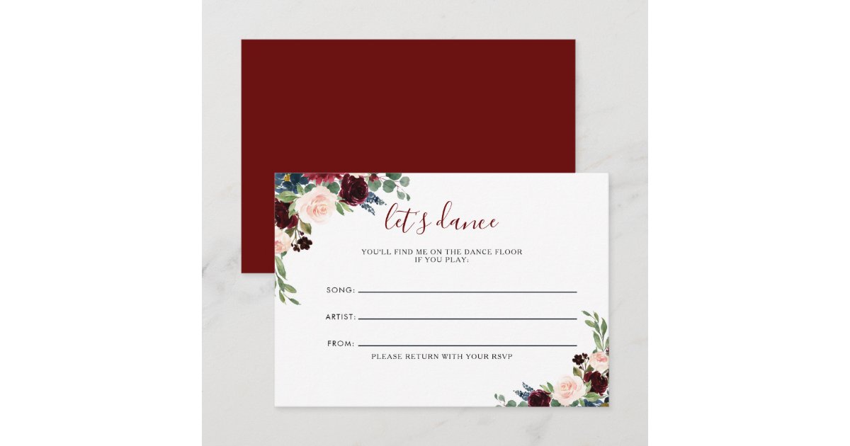 Elegant Colorful Floral Wedding Song Request Card | Zazzle