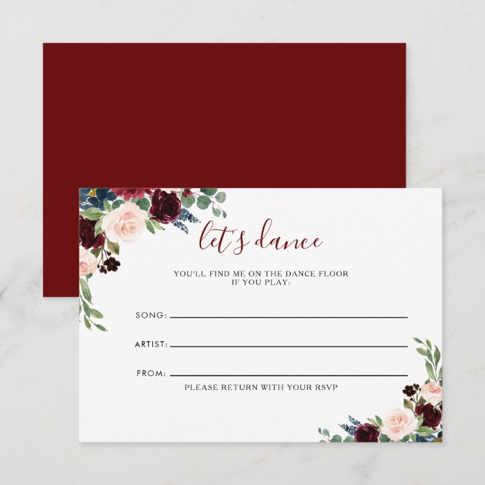 Elegant Colorful Floral Wedding Song Request Card | Zazzle
