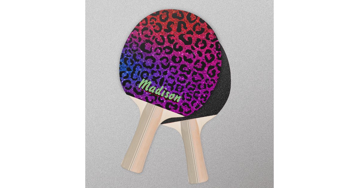 Elegant colorful glitter animal print 3D Monogram Ping Pong Paddle | Zazzle