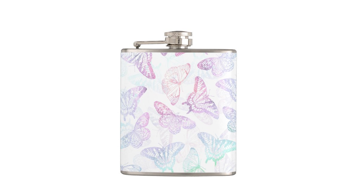 Elegant Colorful Glitter Butterfly Design Flask | Zazzle