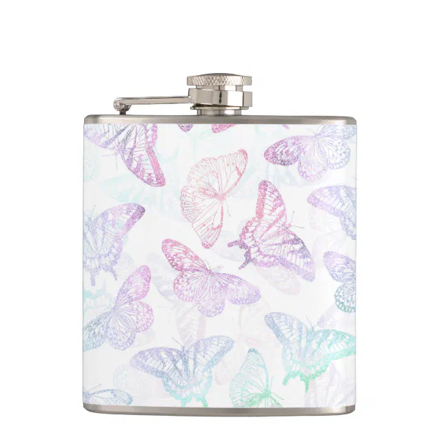 Elegant Colorful Glitter Butterfly Design Flask | Zazzle
