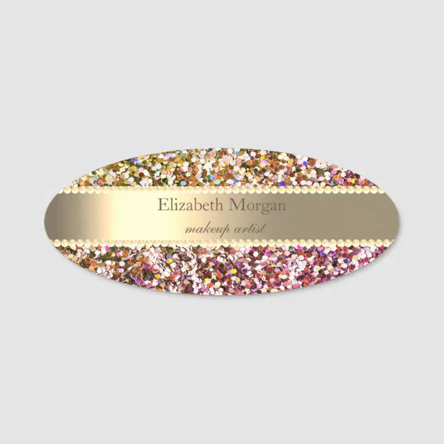 Elegant Colorful Glitter ,Stripe, Pearls Name Tag | Zazzle
