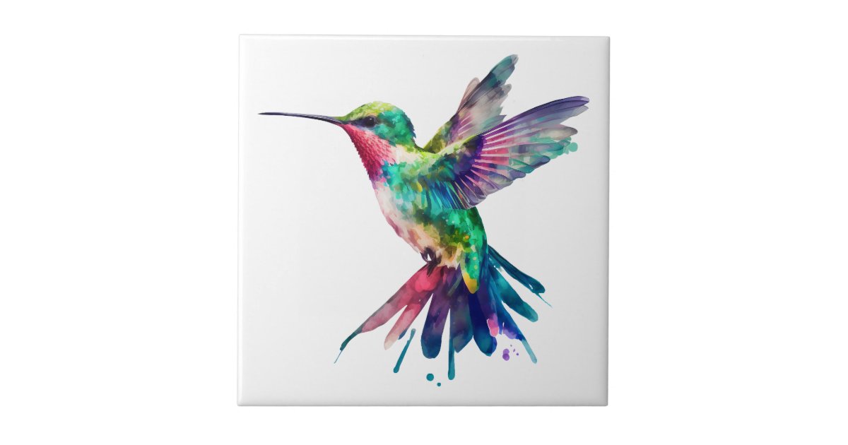 Elegant Colorful Hummingbird Watercolor Ceramic Tile | Zazzle