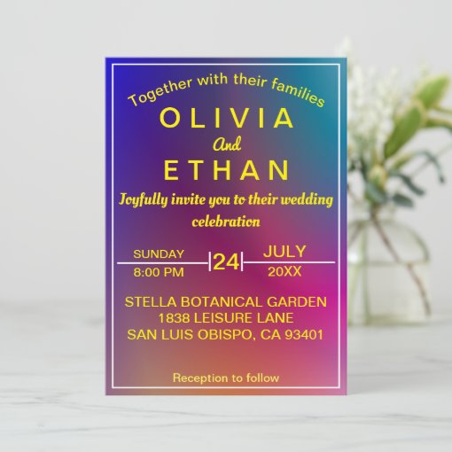 Elegant colorful neon colors Wedding Invitation | Zazzle