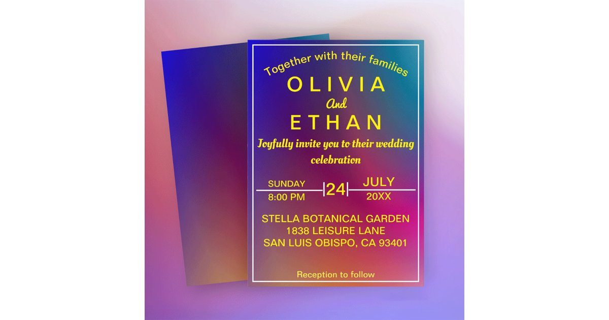 Elegant colorful neon colors Wedding Invitation | Zazzle