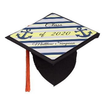 Elegant,Colorful Stripes,Anchor,Nautical,Navy Graduation Cap Topper ...