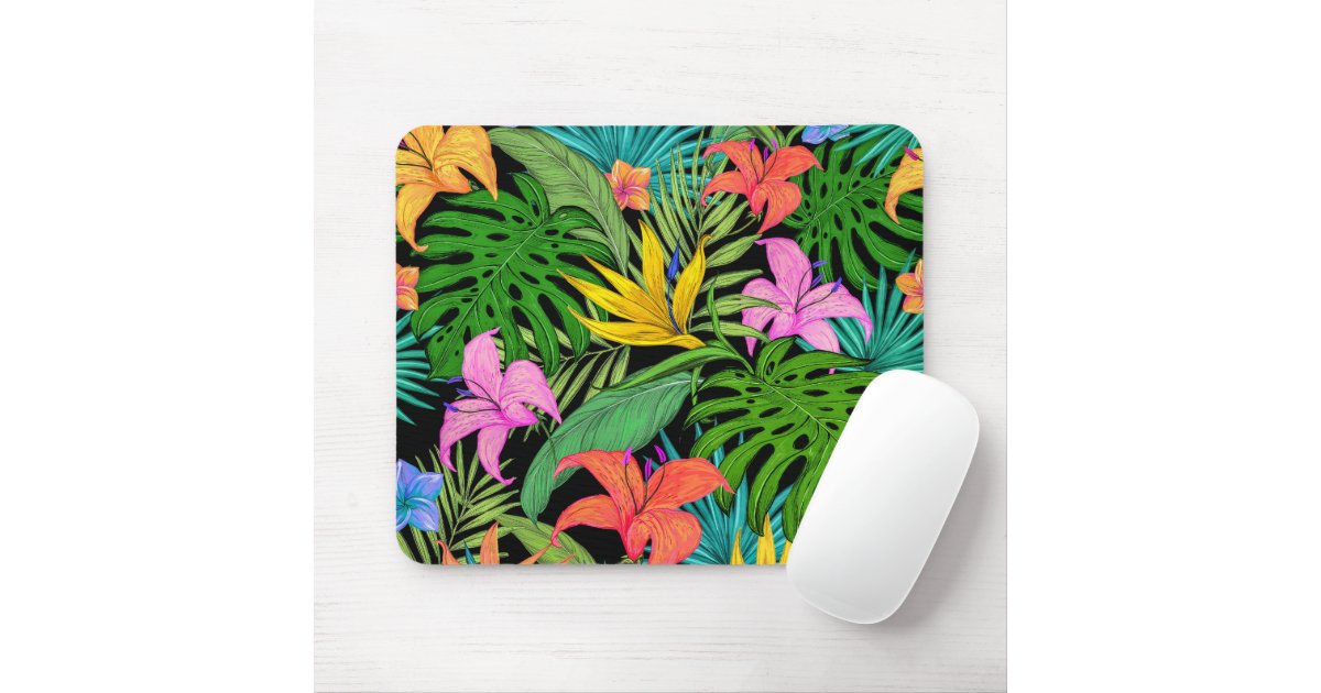 Elegant Colorful Summer Tropical Floral Leaves | Mouse Pad | Zazzle