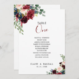 Elegant Colorful Table Number 1 Seating Chart | Zazzle