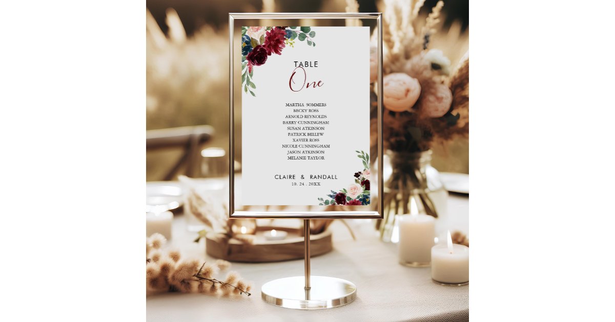 Elegant Colorful Table Number 1 Seating Chart | Zazzle