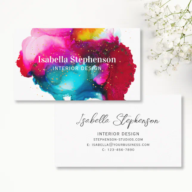 Elegant Colorful Watercolor Abstract Splash Business Card | Zazzle