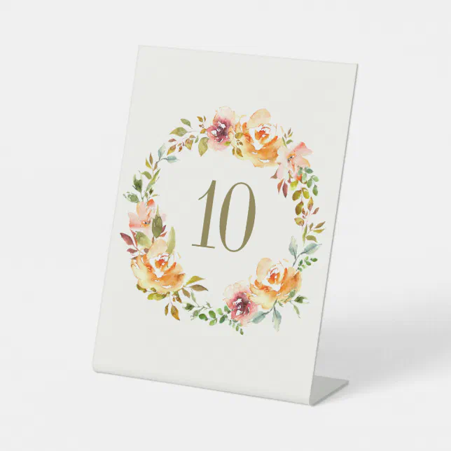 Elegant Colorful Watercolor Floral Table Number Pedestal Sign | Zazzle