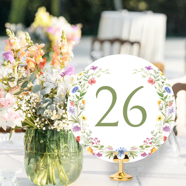 Elegant Colorful Wildflower Circle Table Number | Zazzle