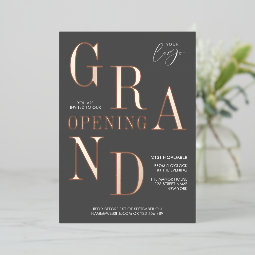 Elegant Company Launch Party Logo Grey & Rose Gold Foil Invitation | Zazzle