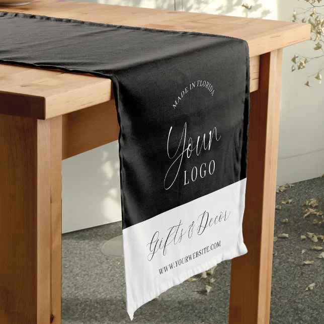 Elegant Company Logo Branded Trade Show Black Short Table Runner | Zazzle