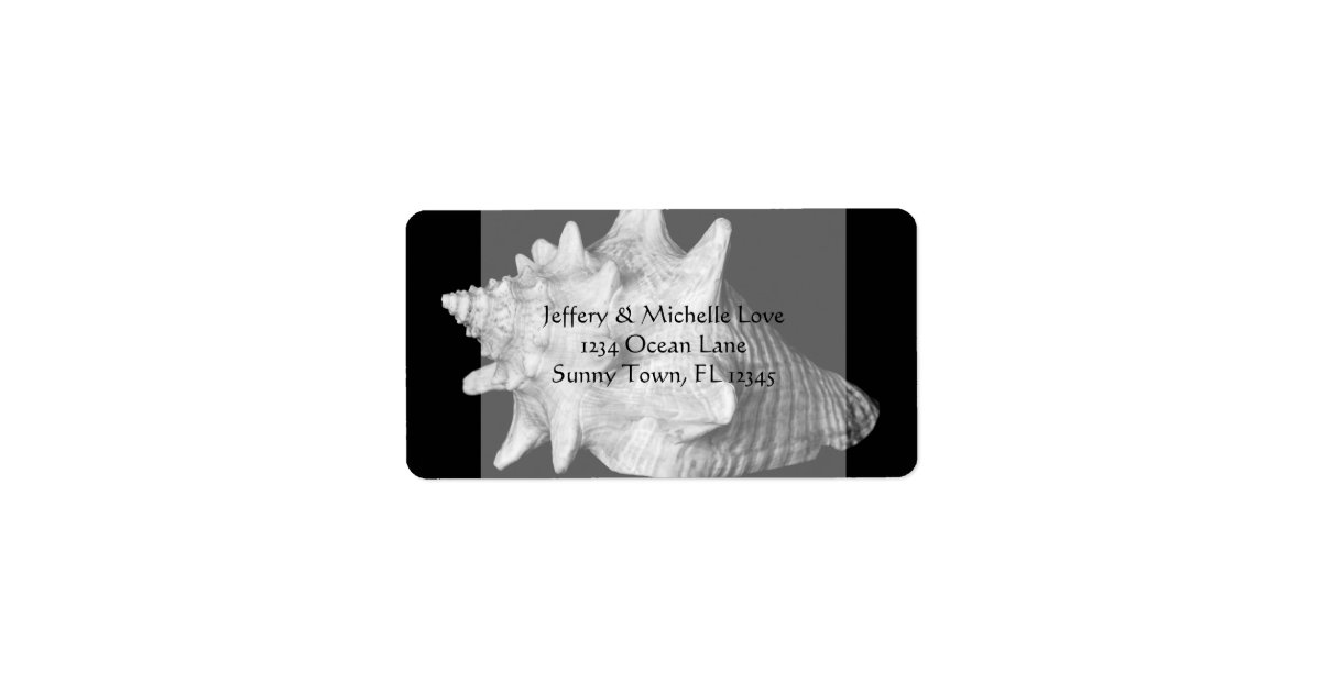 Elegant Conch Shell Beach Black and White Address Label | Zazzle