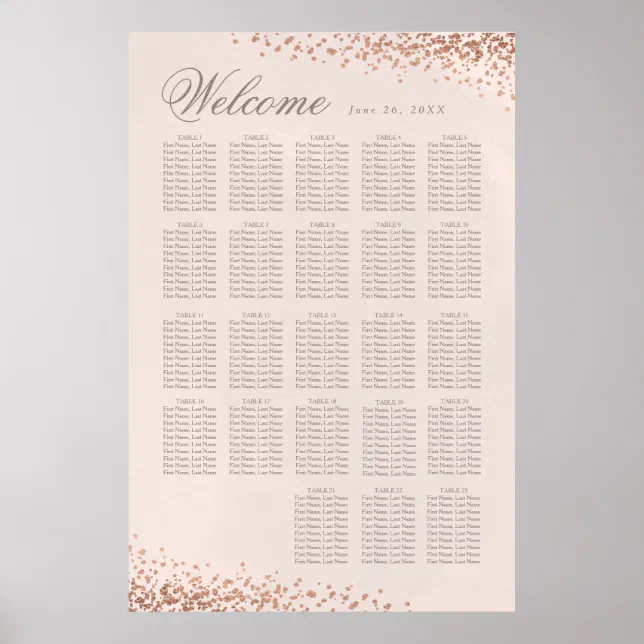Elegant confetti | 20 + Table Wedding Seating Poster | Zazzle