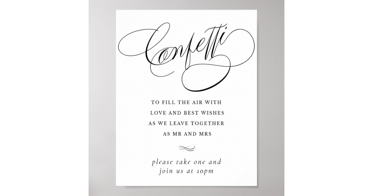 Elegant Confetti Black Calligraphy | Favor Table Poster | Zazzle