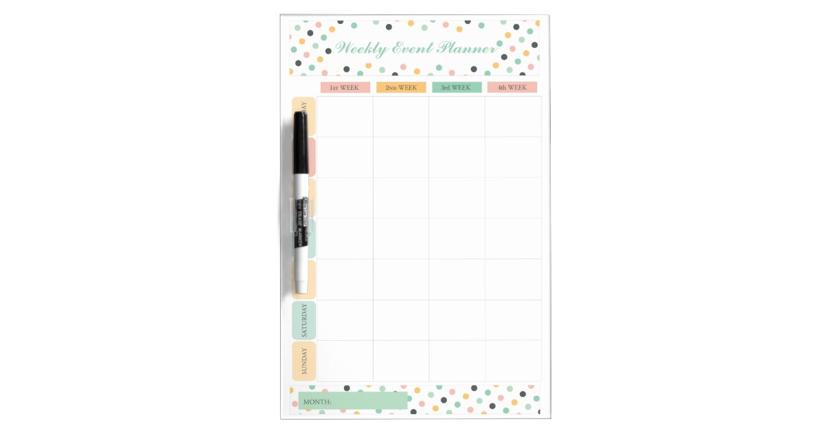 Elegant Confetti Polka Dots Weekly Monthly Planner Dry Erase Board | Zazzle
