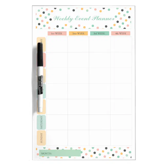 Elegant Confetti Polka Dots Weekly Monthly Planner Dry Erase Board | Zazzle