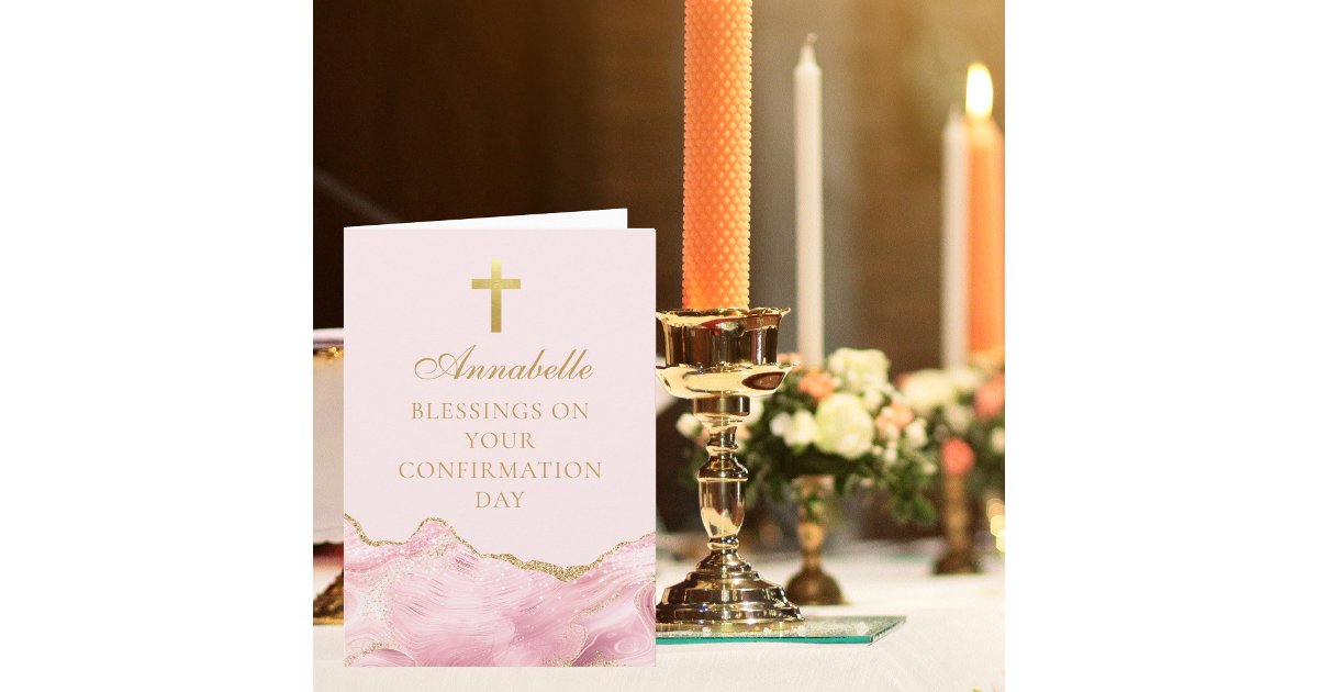 Elegant Confirmation Blessings Pink Gold Custom Card | Zazzle