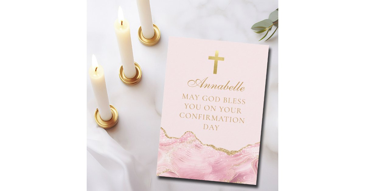 Elegant Confirmation Congratulations Custom Pink Card | Zazzle