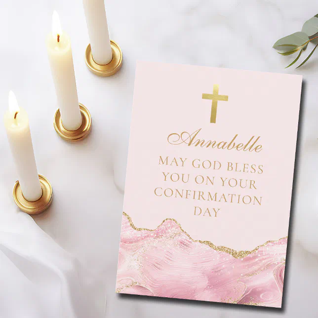 Elegant Confirmation Congratulations Custom Pink Card | Zazzle
