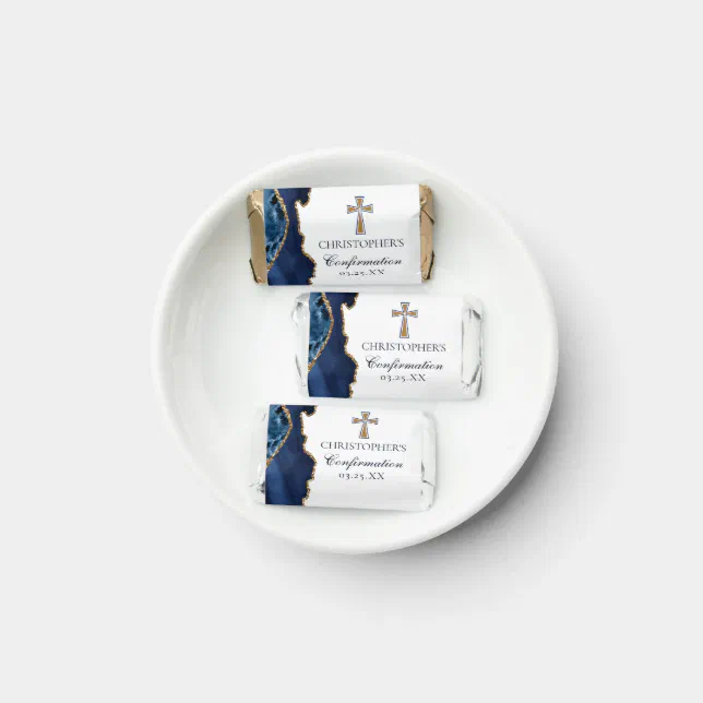 Elegant Confirmation Cross Navy Blue Gold Agate Hershey's Miniatures ...
