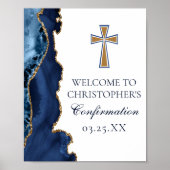 Elegant Confirmation Cross Navy Blue Gold Agate Poster | Zazzle