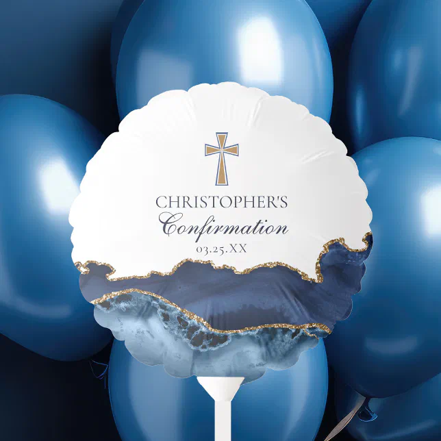Elegant Confirmation Cross Navy Blue Gold Party Balloon | Zazzle
