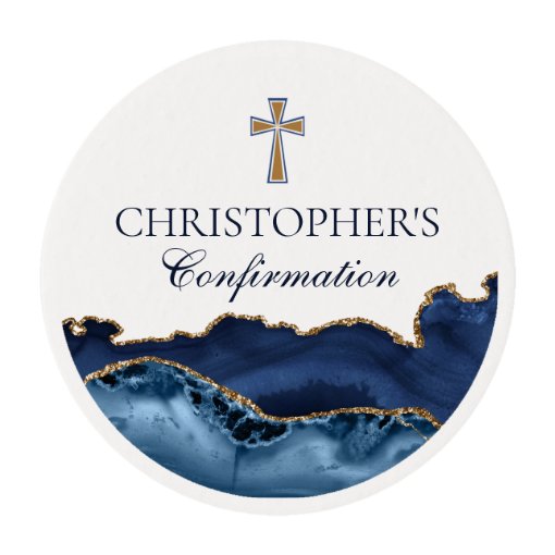 Elegant Confirmation Cross Navy Blue Gold Party Edible Frosting Rounds ...
